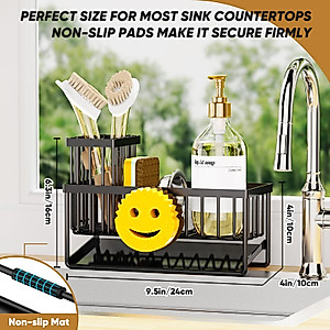 Sponge Holder for Kitchen Sink,Smiley Face Sink Caddy with Removable Brush Holder,Self-Draining Sponge Caddy for Sponge,Soap,Dish Brush,Scrubber,Kitchen Essentials and Gadgets