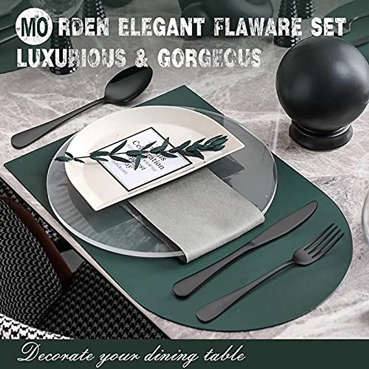 Black Silverware Set, Umite Chef 60-Piece Stainless Steel Flatware Set for 12, Kitchen Tableware Cutlery Set for Home and Restaurant, Mirror Finish