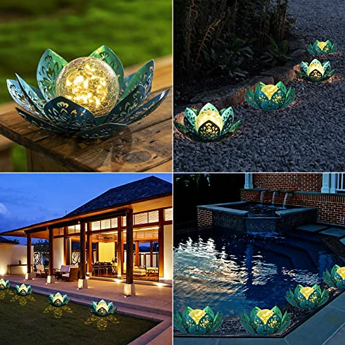 HUAXU Solar Outdoor Lights Garden Decorative - Bright Lotus Flower Table Lamp, Waterproof Solar Lights for Patio Pathway Yard Balcony Outside Decor