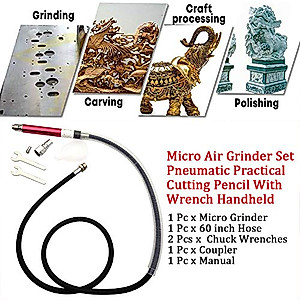 CALIDAKA Micro Air Pencil Type Die Grinder, Air-Powered Micro Die Grinder,65000 RPM Pneumatic Pencil Grinder Tool,High Speed Micro Pneumatic Air Pencil Die Grinder Kit,3mm n 2.38mm Capacity