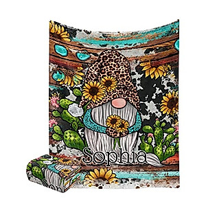 Western Gnome Sunflowers Personalized Blankets Throw Bed Sofa Couch Blankets Traveling Camping Hiking Soft Cozy 50 x 60 Inch