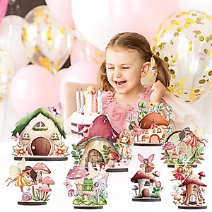 refavor Wooden Fairy Party Decorations - 9PCS Wood Fairy Table Sign Decor Fairy Party Baby Shower Centerpieces Decor Fairy First Birthday Decorations Supplies Enchanted Forest Party Table Topper