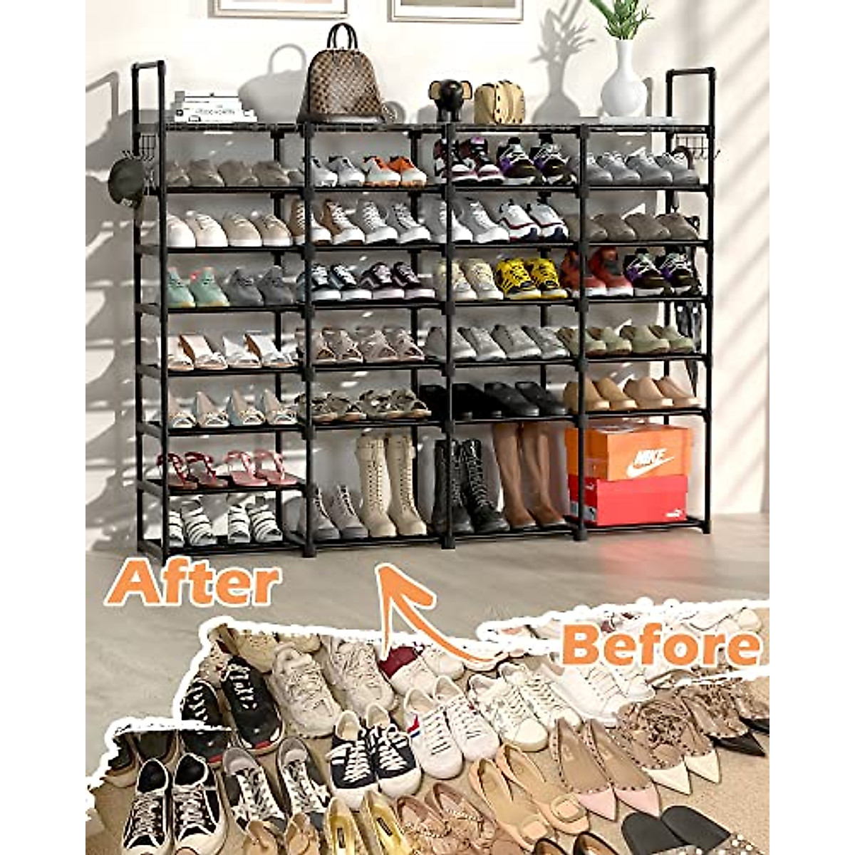 TIMEBAL 8 Tier Large Shoe Rack Organizer, 52-60 Pairs Shoe Storage, Vertical Free Standing Tall Shoe Rack for Entryway, Stackable Shoe Cabinet Shoe Rack Organizer for Closet Bedroom Hallway Garage