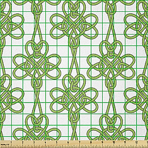 Lunarable Celtic Fabric by The Yard, St. Patrick's Day Theme Celtic Knots Lucky Clover Design Pattern Irish Theme Print, Stretch Knit Fabric for Clothing Sewing and Arts Crafts, 1 Yard, Green Ivory