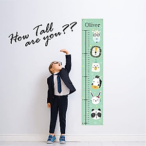 Personalized Canvas Growth Chart for Kids, Height Chart for Kids, Growth Chart Banner with Name (Animal 2)