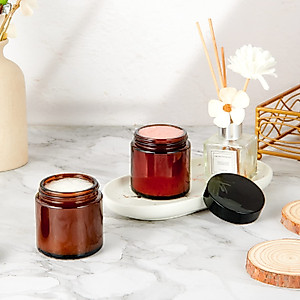 4oz Jars with Lids, Hoa Kinh 12 Pack Amber Glass Jars with Lids Empty Cosmetic Containers Round Airtight Glass Jar with Inner Liners and black Lids for Storing Lotions, Powders, and Ointments
