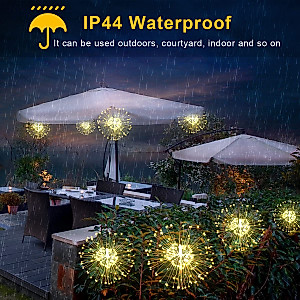 Firework Lights, 4 Pack 120 LED Copper Wire Starburst String Lights with 8 Modes Remote Waterproof Hanging Fairy Decorative Lights for Wedding Party Christmas Garden Patio Home Decoration(Warm White)