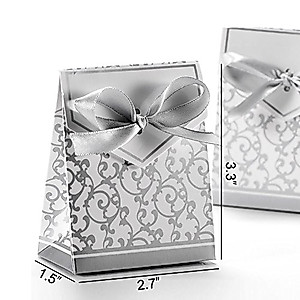 JOHOUSE 50pcs Mini Wedding Favor Box, Small Gift Boxes Candy Boxes with Gift Ribbons for Wedding Party Bridal Shower Favor Party Decoration, Silver