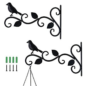 JIALAI HOME 2 Pack Hanging Plants Bracket 12" Bird Planter Outdoor Hooks Hangers for Flower Baskets Pot Bird Feeder Wind Chimes Lanterns Patio Garden Outdoor Indoor Metal Black