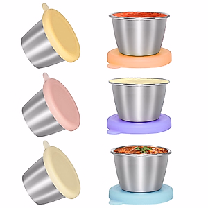 Engorgio Stainless Steel Salad Dressing Container to go 2.1oz 6pcs, Mini Condiment Containers with Leakproof Silicone Lids, for Lunch Box Picnic Travel and Kids