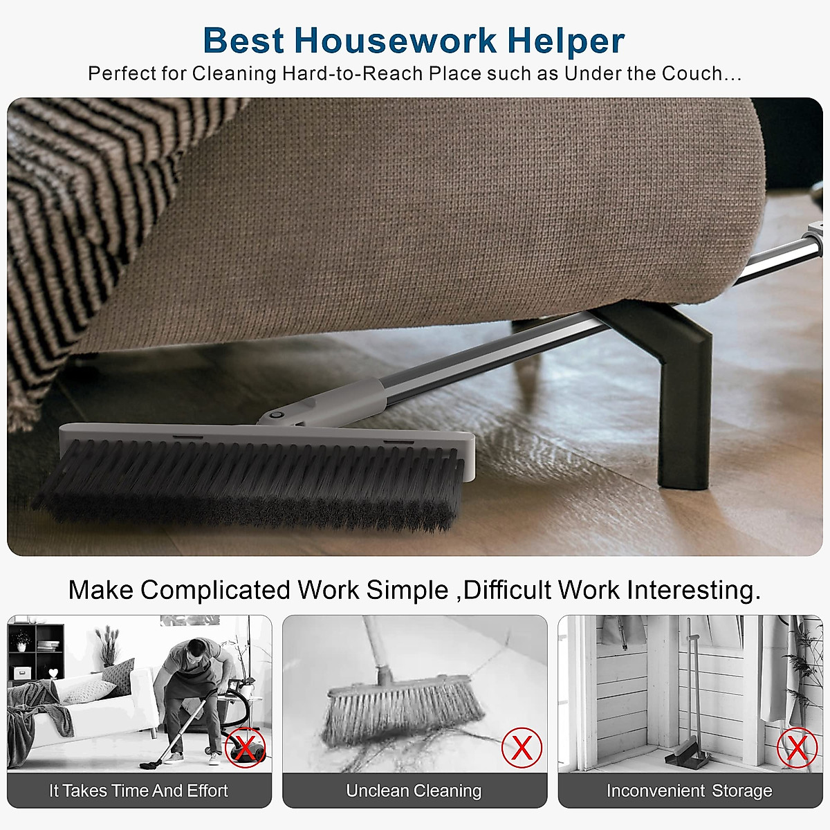 Broom and Dustpan Sets, 2 Pack Upright Brooms and Dustpans with 2 Broom Hooks, with Long Handle for Home Kitchen Lobby Floor Cleaning Supplies with Extension Pole