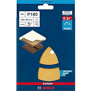 Bosch Professional 10x Expert C470 Sandpaper (for Hardwood, Paint on Wood, 102x62, 93 mm, Grit 180, Accessories Multi Sander)