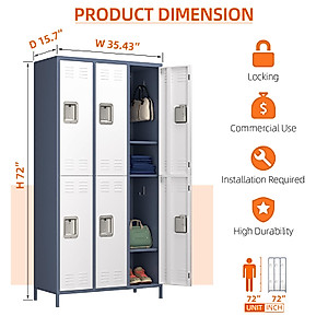 Aobabo Metal Office Storage Lockers, 6 Lockable Door Locker Cabinet, 72" H Tall Storage for Employee,Gym,Home,School, Gray White, Assembly Required