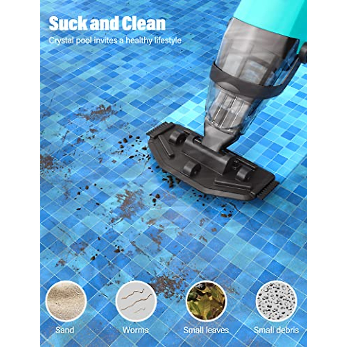Efurden Handheld Pool Vacuum, Rechargeable Pool Cleaner with Running Time up to 60-Minutes Ideal for Above Ground Pools, Spas and Hot Tub for Sand and Debris, Green