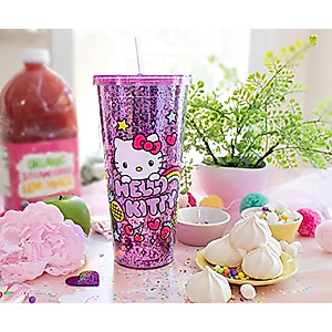 Silver Buffalo Sanrio Hello Kitty Rainbow Confetti Carnival Cup with Lid and Straw | 32 Ounces
