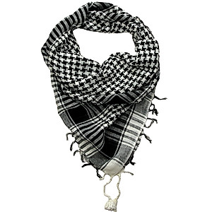 LOVARZI Cotton Shemagh Scarf - Tactical Black & White Arab Palestine Keffiyeh for Men - Lightweight Military Army Scarf