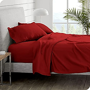 Bare Home Super Soft Fleece Sheet Set - Split King Size - Extra Plush Polar Fleece, No-Pilling Bed Sheets - All Season Cozy Warmth (Split King, Red)