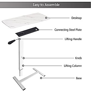 BeGyoku Overbed Table,Hospital Bed Table,Pneumatic Bed Tables Adjustable Over The Bed with Hidden Wheels&USB Port,Mobile Laptop Table Cart and Rolling Bedside Table with Tray Hospital Home Use-White