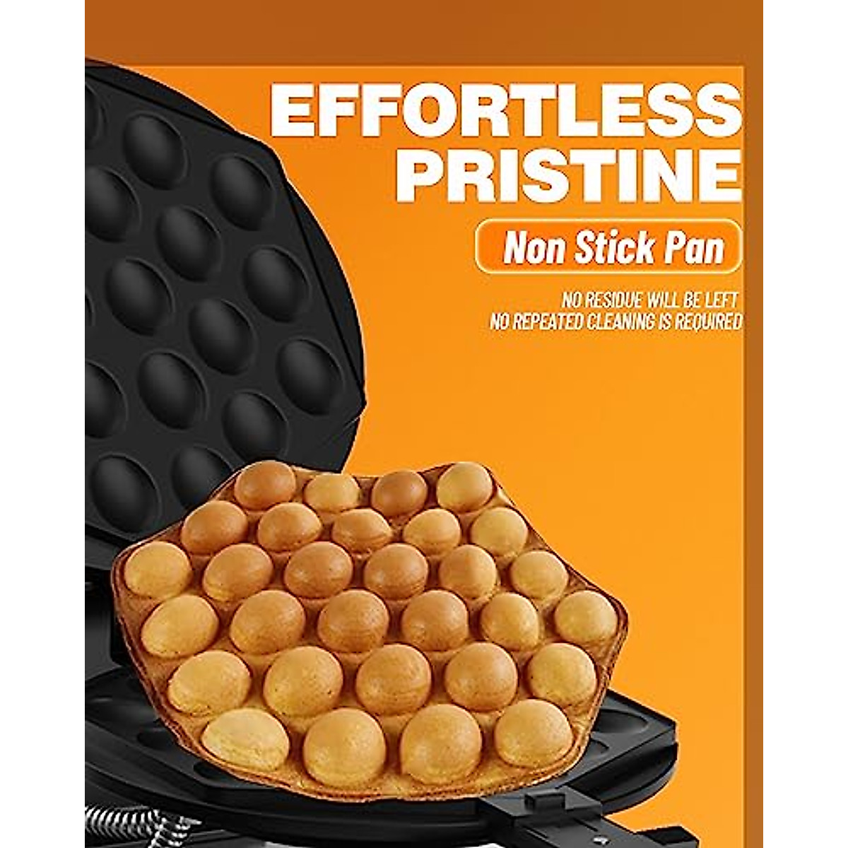 PYY Double Bubble Waffle Maker Commercial Waffle Maker Non-stick Hong Kong Egg Waffle Maker for Home Use Stainless Steel Pancake Maker 180° rotate, 1500W 110V Electric Cone Maker 50-250℃/122-482℉