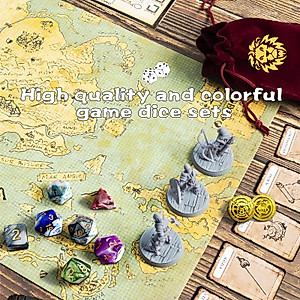 DND Dice Set - FUNCYboo 6 * 7 Sets(42 Pieces) of d&d dice for Dungeons and Dragons Tabletop and Other Tabletop Games. DND dice Comes with 15 DND Gold Coins and Gems