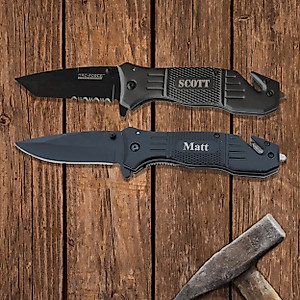 My Personal Memories Engraved Custom Personalized Rescue Tactical Folding Pocket Knife - Groomsmen Gifts - Gray or Black