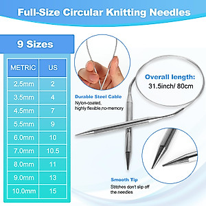 Katech Knitting Needles Set, 9 Pairs Circular Knitting Needles Set and 22 Pcs Single Pointed Knitting Needles Set with Tote Bag Knitting Accessories Knitting Supplies Knitting Needles for Beginners