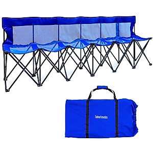 Trademark Innovations Portable Mesh 6-Seater Folding Bench, Blue