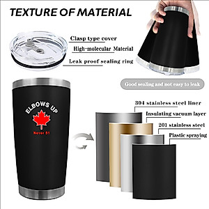 liabiliies Travel Coffee Tumbler 20 oz Elbow's Up - Never 51 Canada Flag Stand Strong Tumbler with Lid and Straw Insulated Tumblers Stainless Steel Tumbler