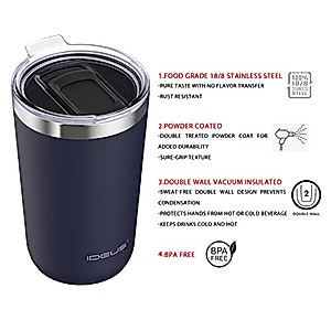 Ideus 20 oz Tumbler, Travel Coffee Mug with Splash Proof Sliding Lid, Double Wall Stainless Steel Vacuum Insulated Coffee Mug for Home and Office, Keep Beverages Hot or Cold, Navy blue