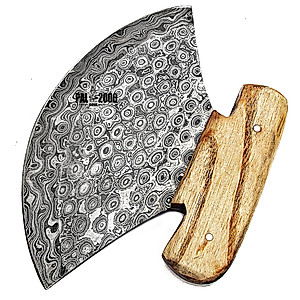 ULU-3007 Handmade Damascus Steel Ulu Knife Stabilized Handle With Sheath