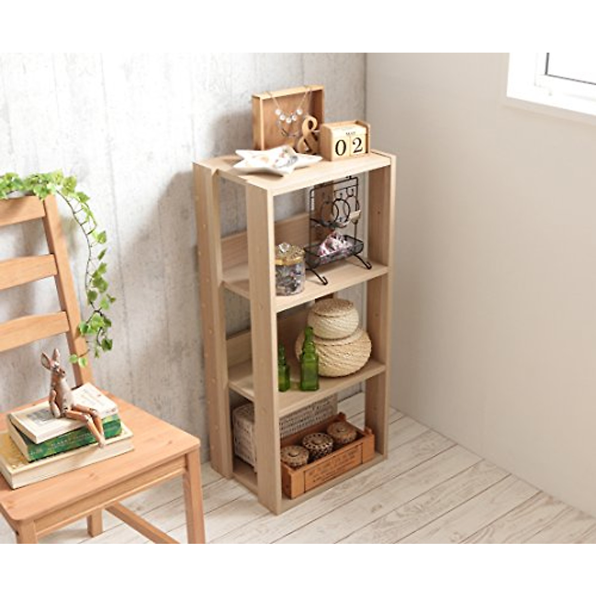 IRIS USA 3-Shelf Space Saving Open Wood Shelving Set, 2 Pack, Light Brown, Medium and Slim