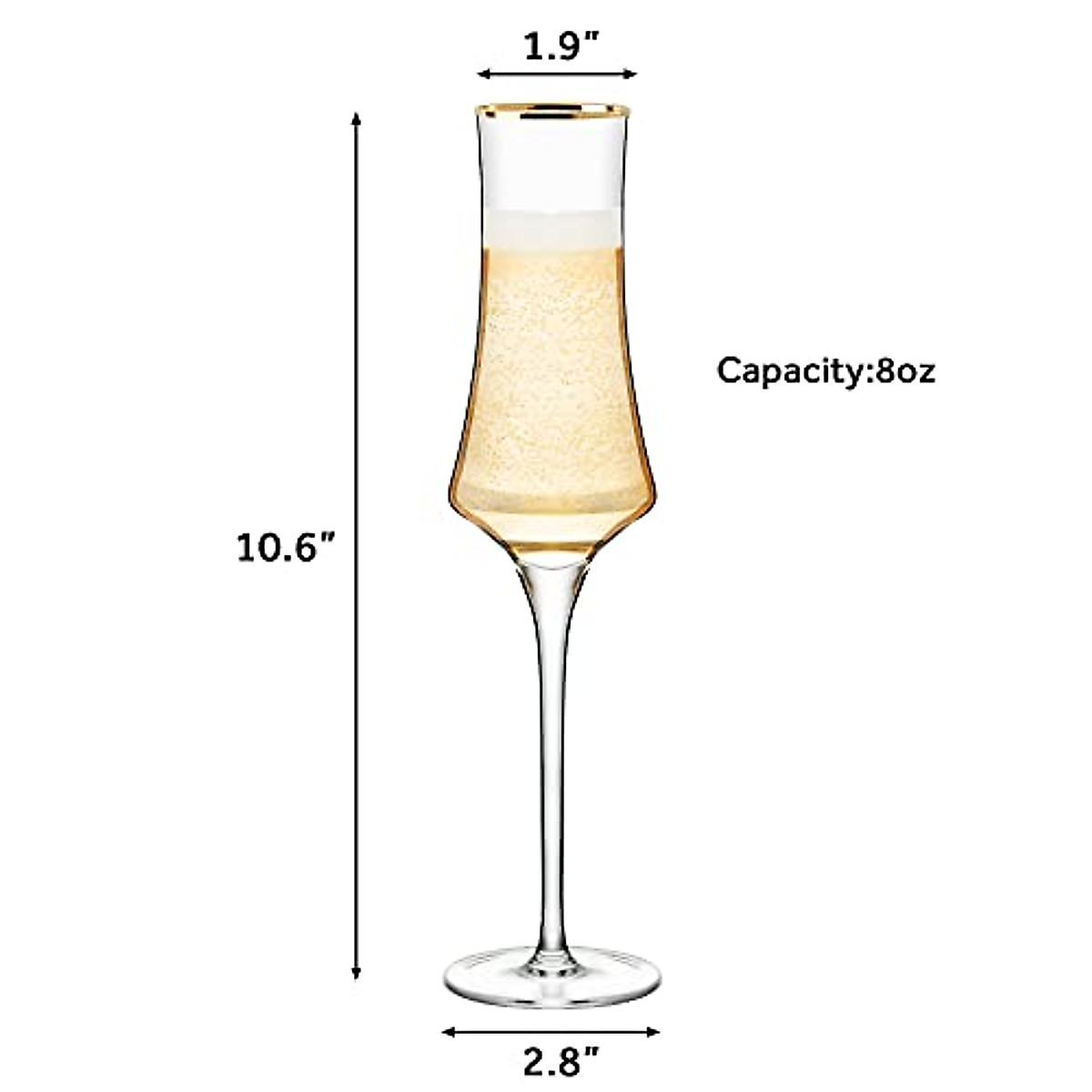 JEKOSEN NEW Champagne Flutes Glasses 8oz Set of 6 Clear Crystal Lead-Free Stemware Champagne Glass With Gold Rim