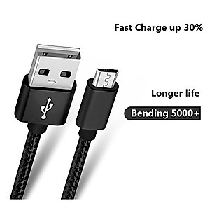RoFI Micro USB Cable, [2Pack] 0.6M Android Charger, Nylon Braided Micro USB Charger, High Speed USB 2.0 A to Micro B Charging Cord Universal for HTC, S6, Kindle, Android, and More (Black, 2 Feet)