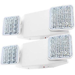 LFI Lights | Self Testing Emergency Light | White Housing | Two LED Adjustable Square Heads | Hardwired with Battery Backup | UL Listed | (2 Pack) | EL-2-W-ST