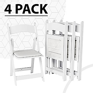 White Resin Stackable Folding Chair - Comfortable White Foldable Chair - Folding Chairs with Padded Seats - Indoor/Outdoor Folding Chairs for Events - Lightweight Foldable Chairs (Set of 4 Pack)