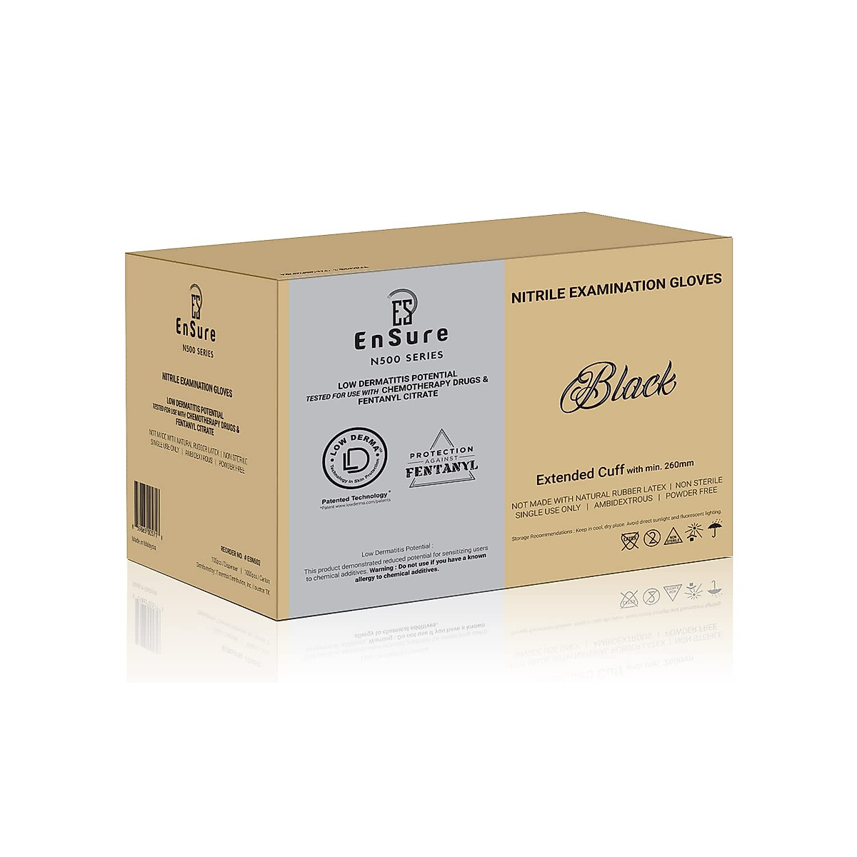 SAF-CARE EnSure Low Derma Gray Black Nitrile Exam Medical Disposable Gloves, Chemo Rated, Powder Free, Latex Free, Non Sterile, 5 Mil, Dental, Food Safe, Textured FingerTips, Extended Cuff