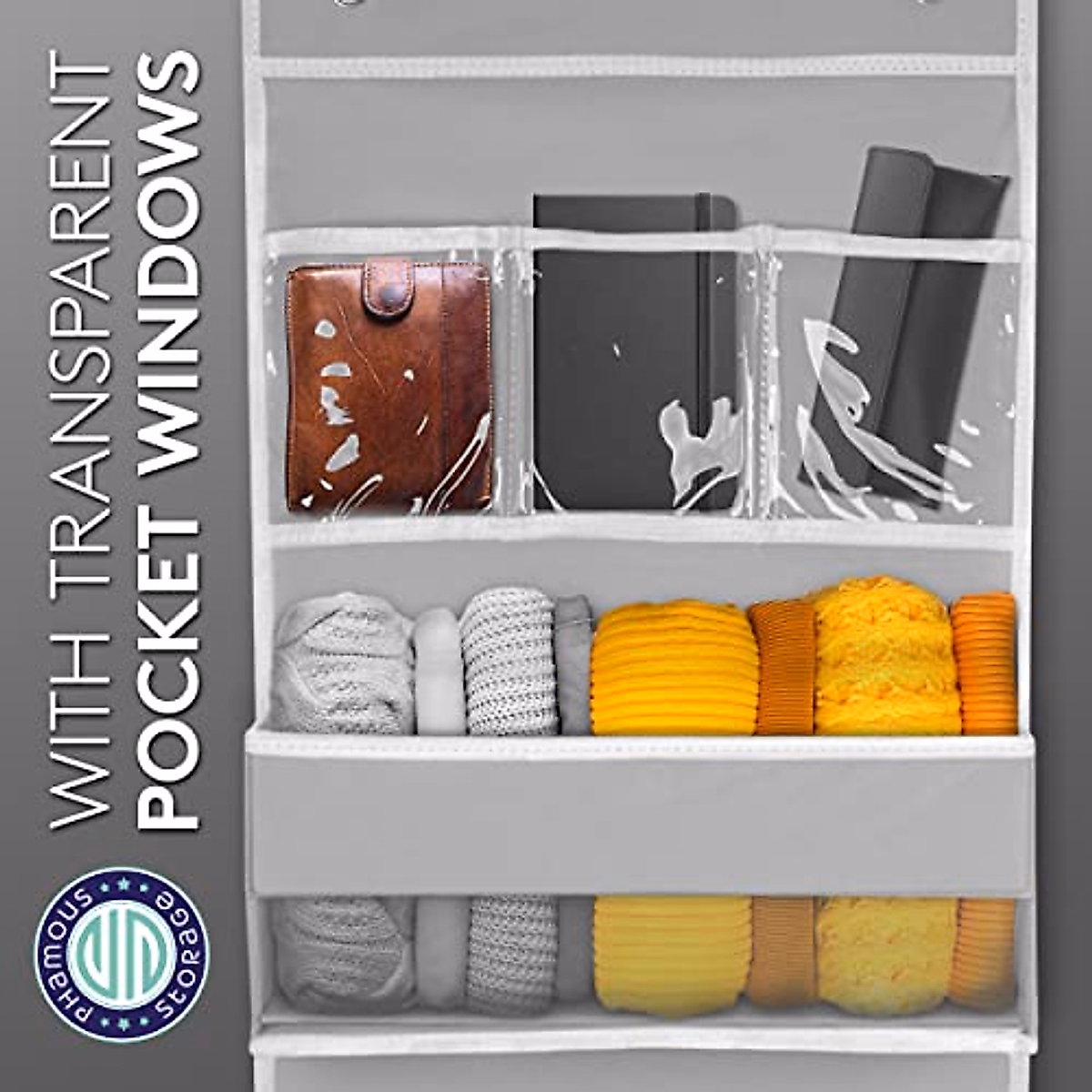 Phamous storage Over Door Organizer - Hanging Storage Organizer - ALL-IN-ONE Pantry Organizer - Bedroom Organization with 4x Pockets - Mounting Accessories & Mini Pocket