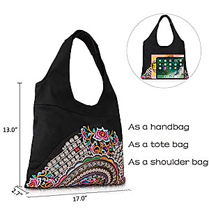MAZEXY Tote Handbags for Women Large Embroidered Canvas Shoulder Bag Daily Bag