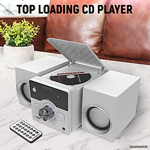 Magnavox MM442 3-Piece Top Loading CD Shelf System with Digital PLL FM Stereo Radio, Bluetooth Wireless Technology, and Remote Control in Black | Blue Lights | LED Display (White)