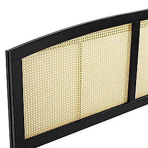 Modway Halcyon Cane Woven Rattan Queen Headboard in Black