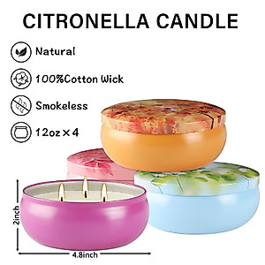 Outdoor & Indoor Citronella Candles,Summer Candle Gift,3-Wick Natural Soy Wax Candle,for Porch Patio Garden Balcony,4 x 12 oz