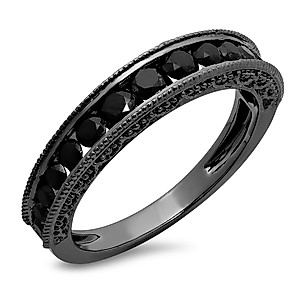 Dazzlingrock Collection 0.85 Carat (Cttw) Black Plated 10K Black Diamond Vintage Wedding Band, White Gold, Size 8