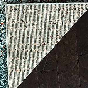 SAFAVIEH Monaco Collection Area Rug - 6'7" x 9'2", Blue & Multi, Boho Abstract Distressed Design, Non-Shedding & Easy Care, Ideal for High Traffic Areas in Living Room, Bedroom (MNC208J)