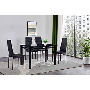 IANIYA 5-Piece Tempered Glass Dining Table Set for Kitchen Room in Transparent Table and Black Chairs (2023 New Black Set 5)