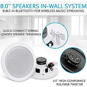 Pyle PDICBT852RD 8 Inch 250 Watt Bluetooth In Ceiling Wall 2 Way Flush Mount Home Indoor Stereo Speakers System, (8 Speakers)