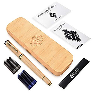 Wordsworth and Black's Calligraphy pen a Luxury Wooden Bamboo Fountain Pen Gift Case (Maple Wood) Refillable Ink Converter-Smooth Ink Flow For Precision Writing,Calligraphy, Journaling, Drawing-Grad
