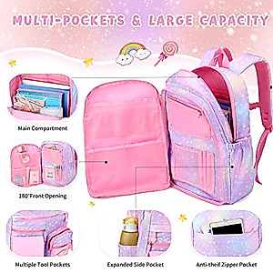 BEFUNIRISE Girls Backpack, School Backpacks 16 17 inch for Girls,Cute Book Bag for Teen Kid Elementary Middle High School (Purple Set, Small)