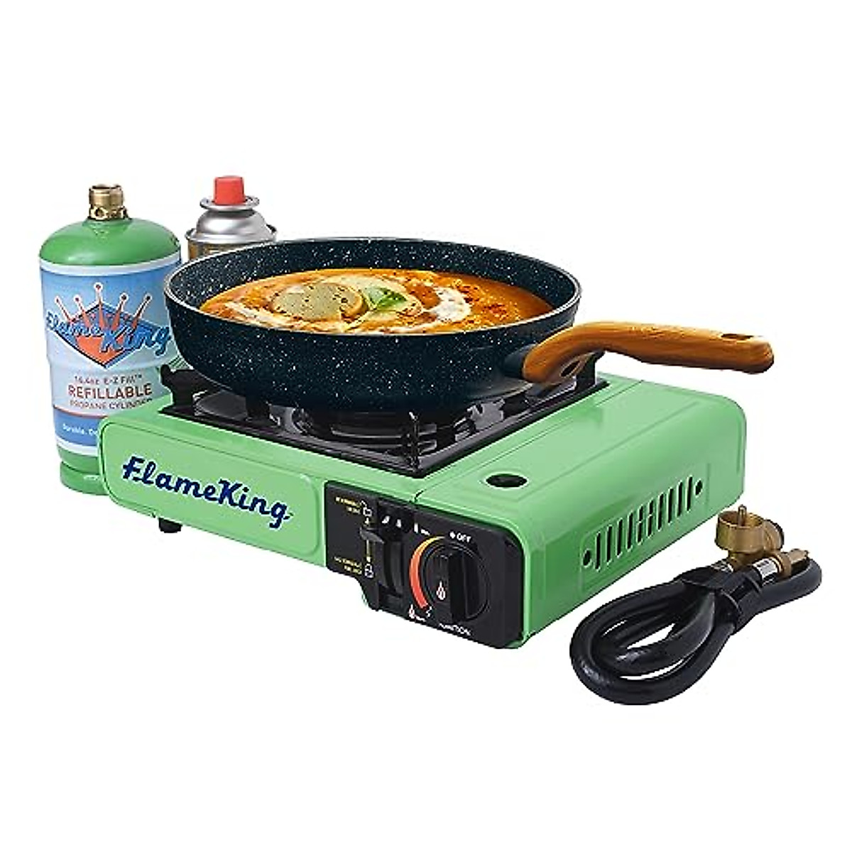 Flame King YSNVT-505 Dual Fuel Butane & Propane Gas Camping Stove with Single Burner, Portable and Great for Outdoor Cooking, Backpacking