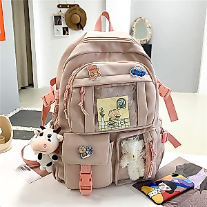 New Aesthetic Backpack Kawaii Backpack with Badge Pins Keychain Pendant Light Weight Travel Backpack