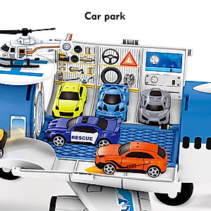 Siairo Airplane Toys- Aircraft Carrier Toy Helicopter Toy Set Car Track Cargo Plane for 3 4 5-7 Year Old Boys,9 in 1 Take Apart Cargo Plane Toys Including 8 Cars and 1 Helicopter, Gifts for Kids Boys